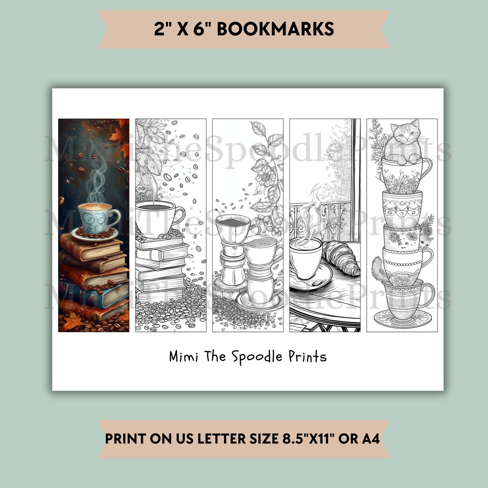 Coffee Coloring Bookmarks Printable for Coffee Lover, Coffee Cups ...