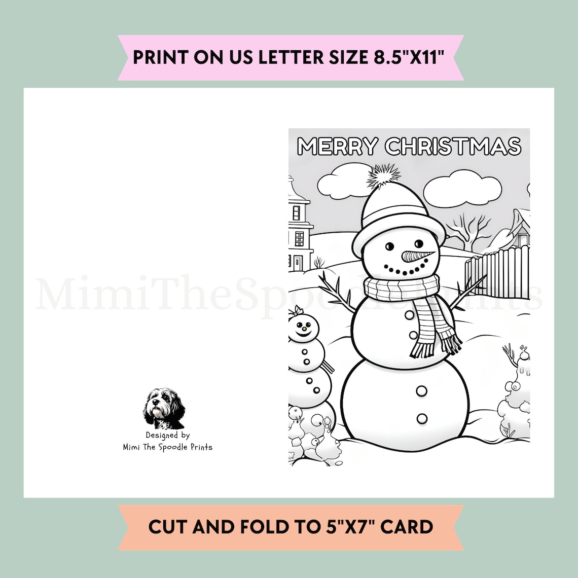 Coloring Christmas Card Printable Kids Christmas Card Merry - Etsy