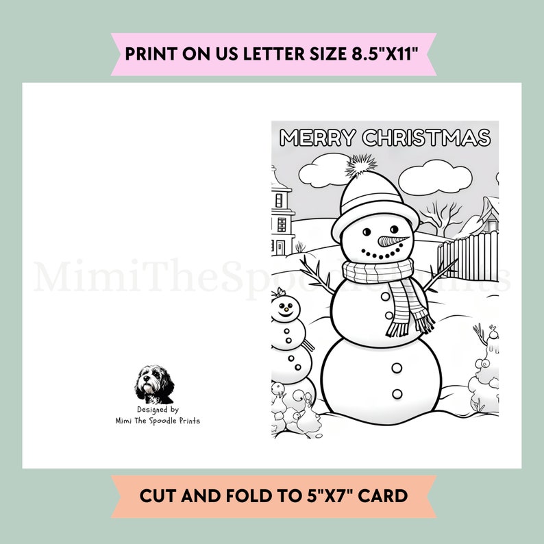 Coloring Christmas Card Printable, Kids Christmas Card, Merry Christmas ...
