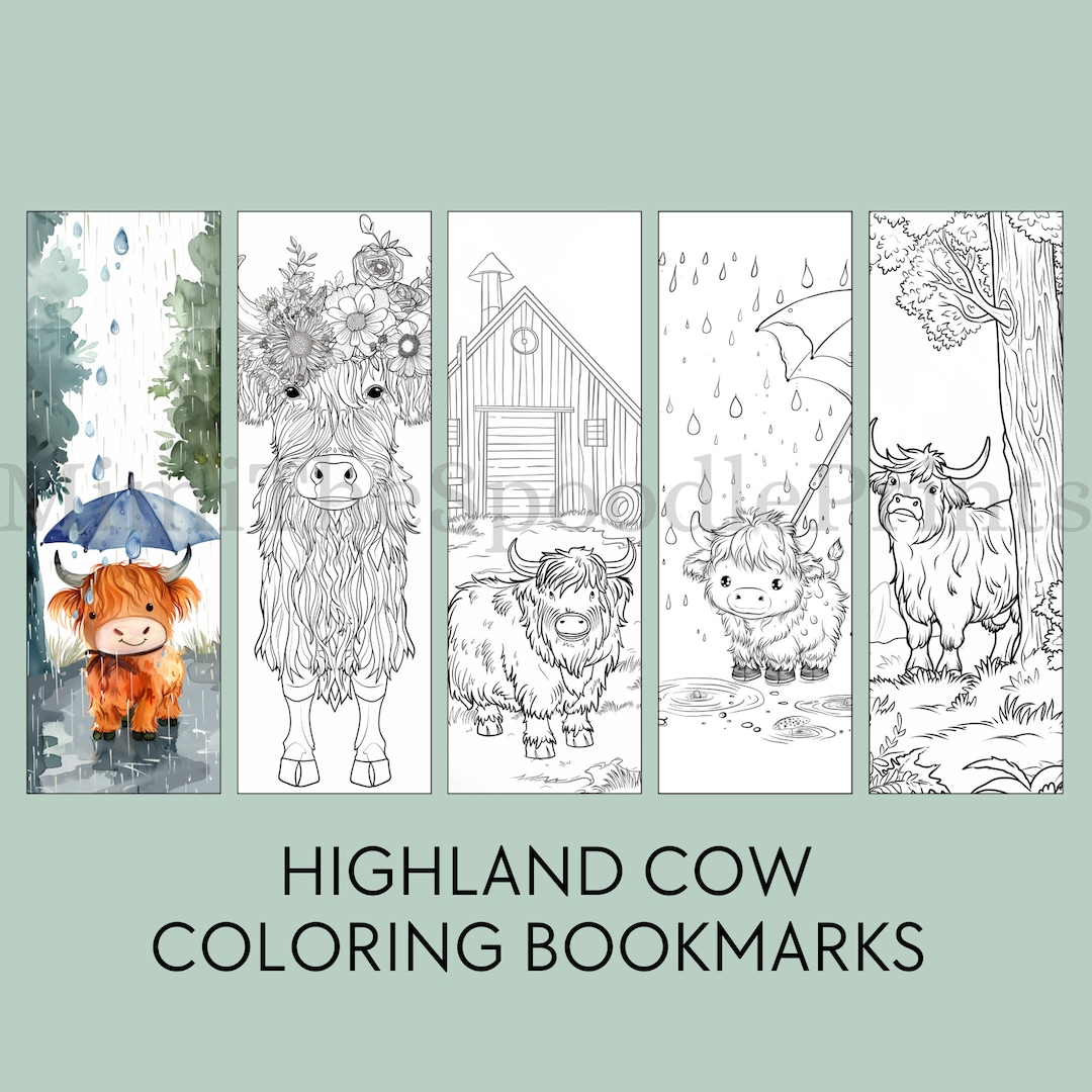 Highland Cow Coloring Bookmarks Printable for Kids and Adults, Cow ...