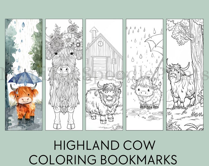 Highland Cow Coloring Bookmarks: Kids & Adults Animal Gift (digital ...