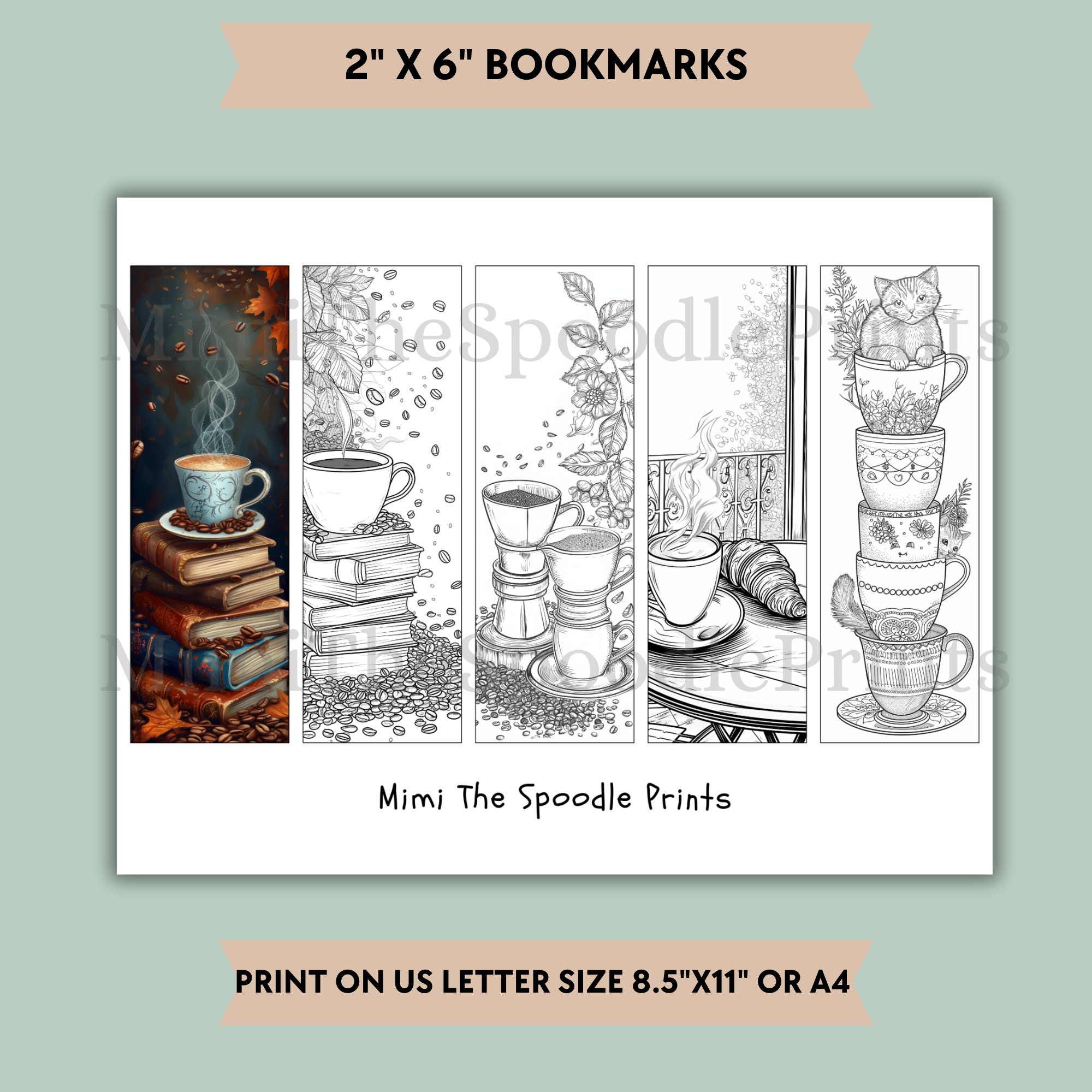 Coffee Coloring Bookmarks Printable, for Coffee Lovers, Vintage Coffee ...