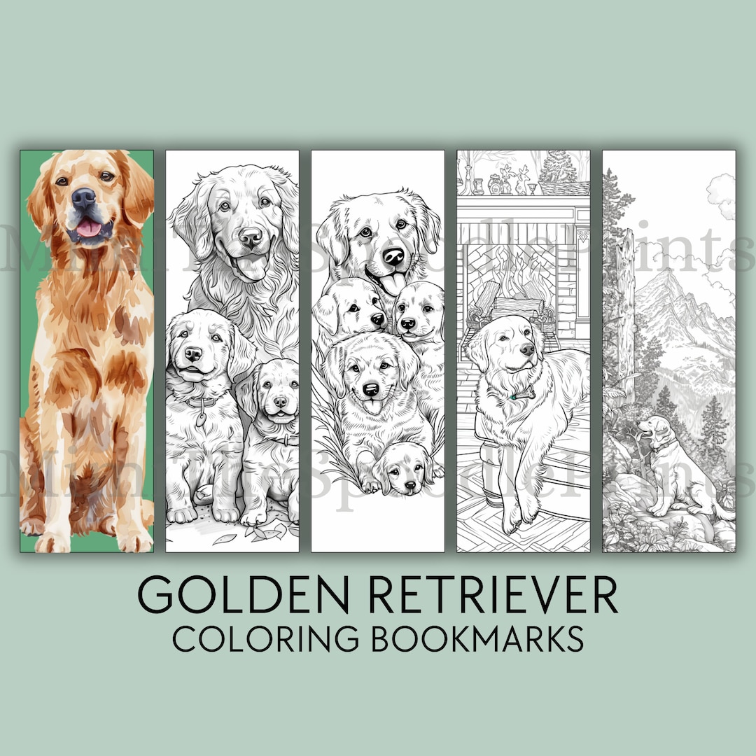 Golden Retriever Coloring Bookmarks Printable for Dog Lovers,golden ...