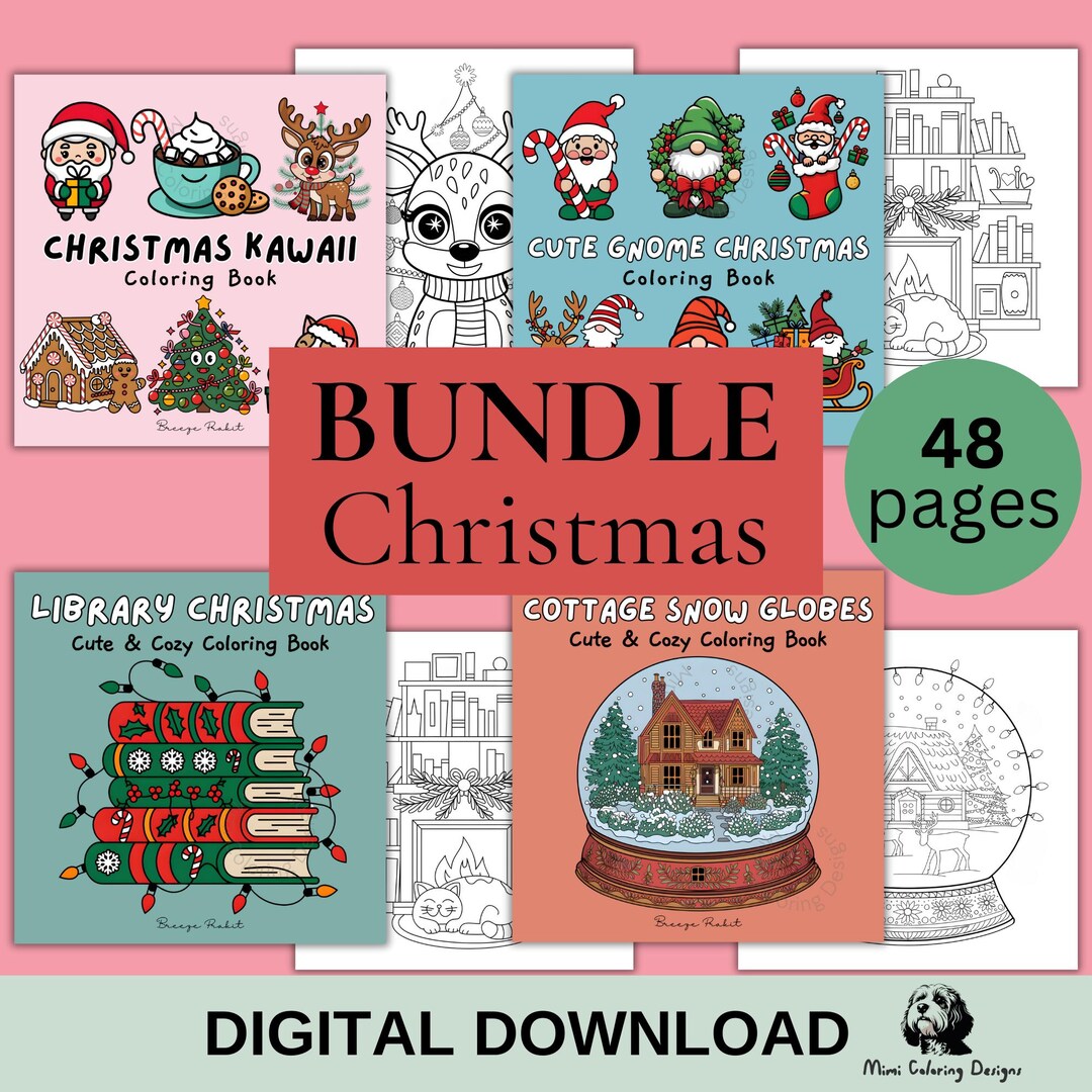 Christmas Coloring Pages Bundle: 48 Holiday Illustrations (PDF) - Etsy