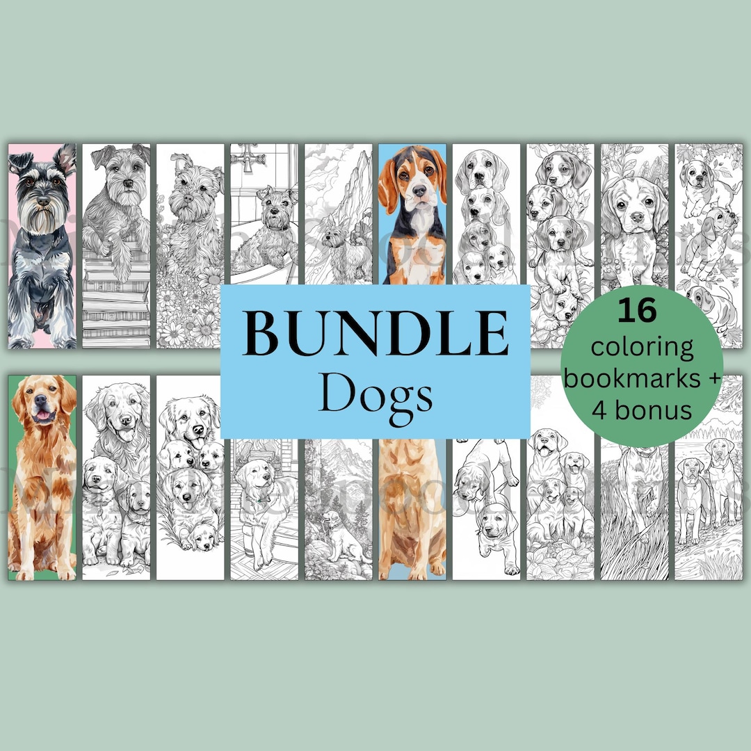 Bundle Dog Coloring Bookmarks Printable for Kids and Adults, Dog ...