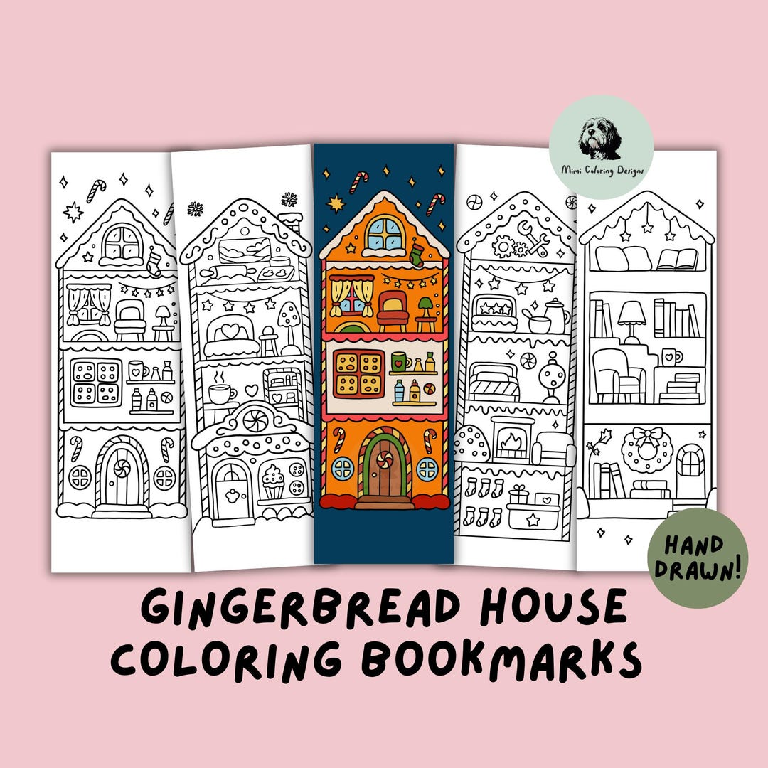 Gingerbread House Christmas Coloring Bookmark Printable: Holiday Season ...