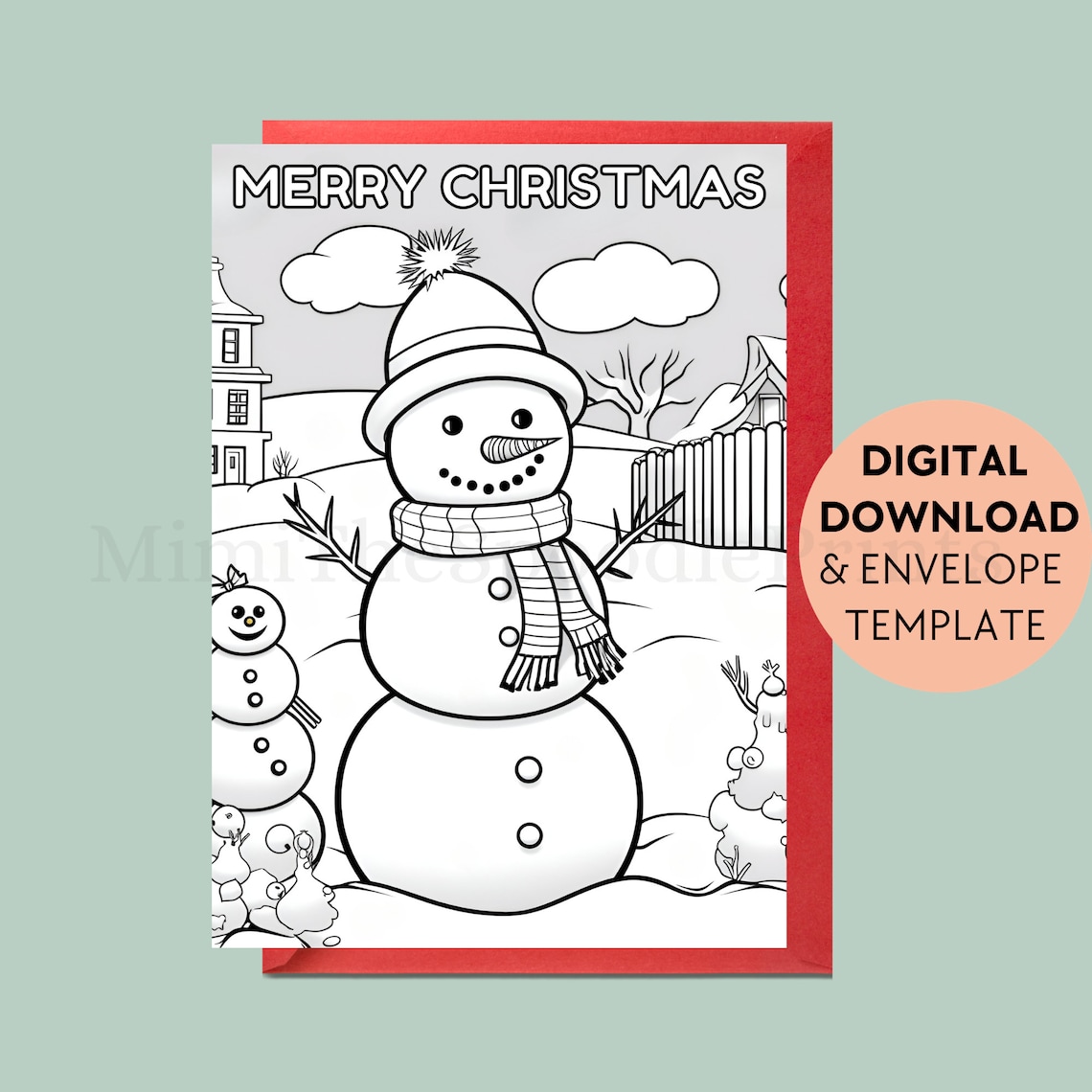 Coloring Christmas Card Printable Kids Christmas Card Merry - Etsy
