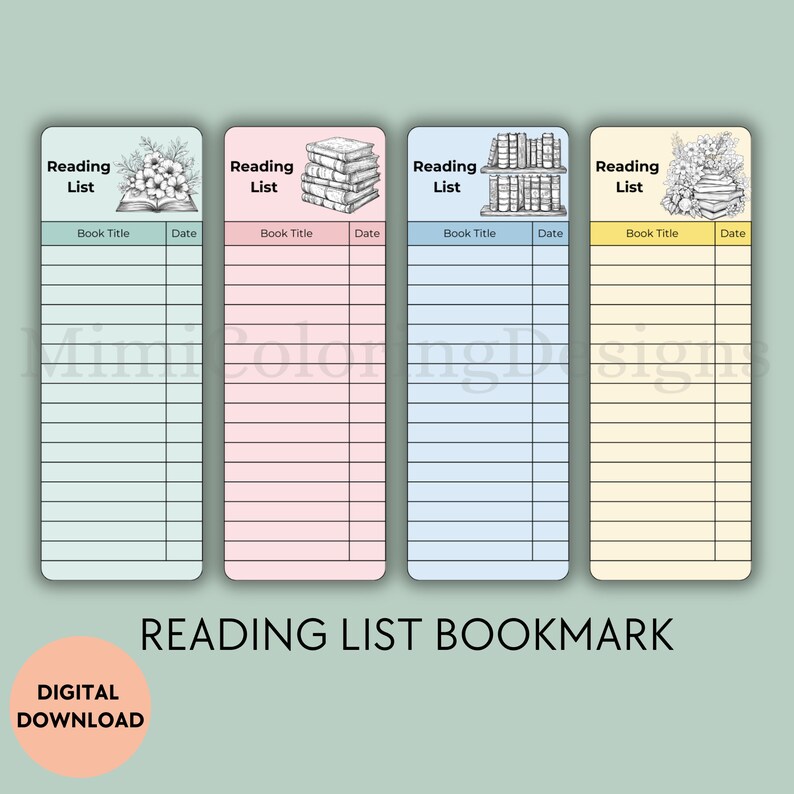 Reading List Bookmark Set Printable, for Book Lover, Reading Log ...