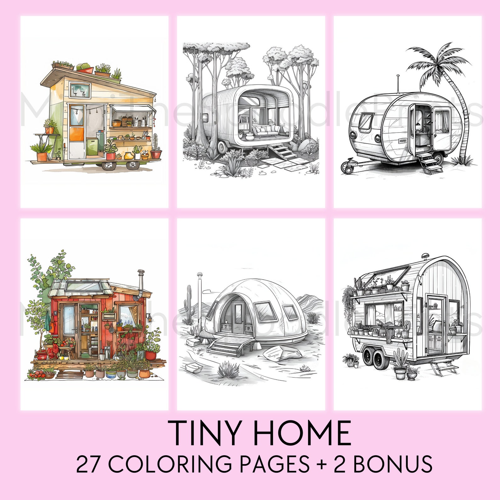 27 Tiny Home Coloring Pages, for Adults, Printable Coloring Book, Home ...