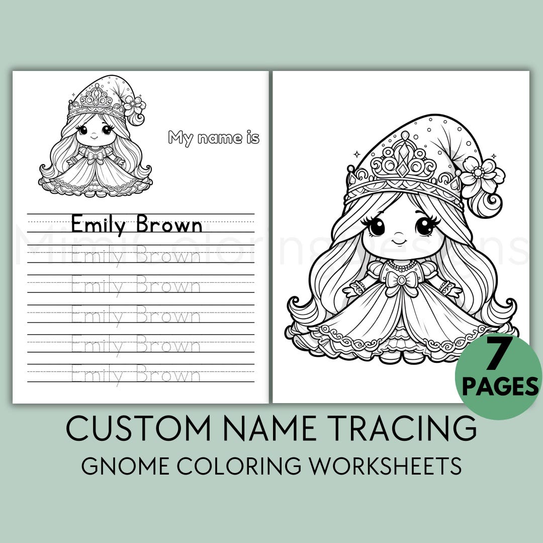 Custom Name Trace Worksheet: Gnome Coloring Pages (digital Download) - Etsy