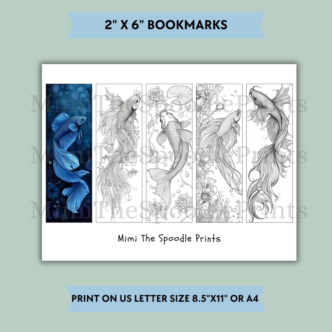 Betta Fish Coloring Bookmarks Printable, Betta Fish Bookmark, Reading ...