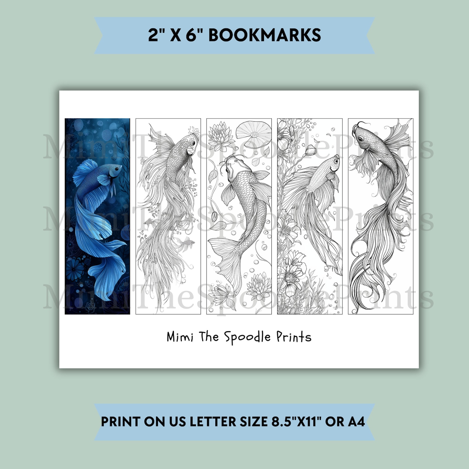 Betta Fish Coloring Bookmarks Printable for Fish Lover, Betta Fish ...