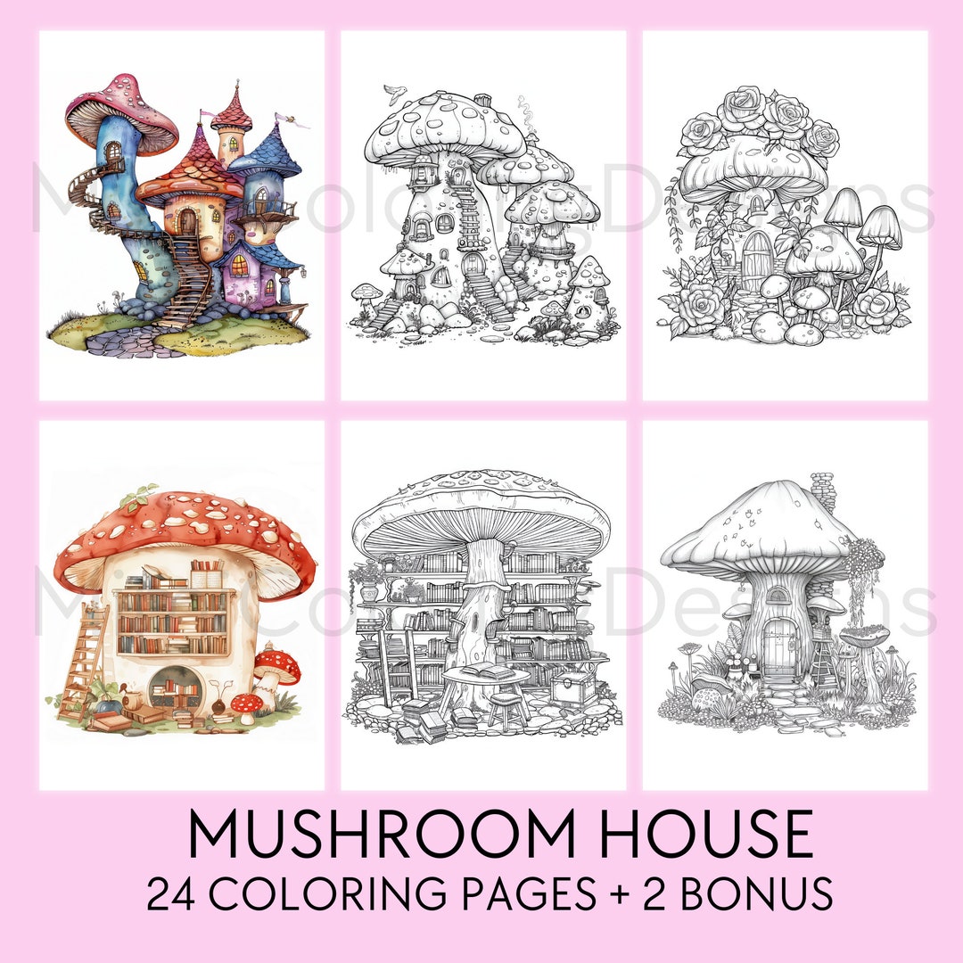 24 Mushroom House Coloring Pages, for Adults and for Kids, Printable ...