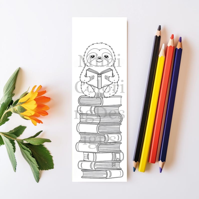 Cute Sloth Coloring Bookmarks, Printable Animal Bookmark (digital ...