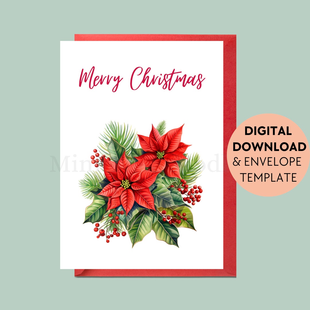 Christmas Card Printable, for Mom, Merry Christmas, Flower, Printable ...