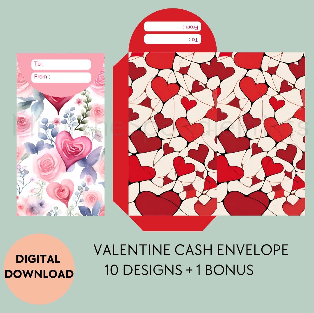 Valentine Money Envelope Template: Hearts Design (digital Download) - Etsy