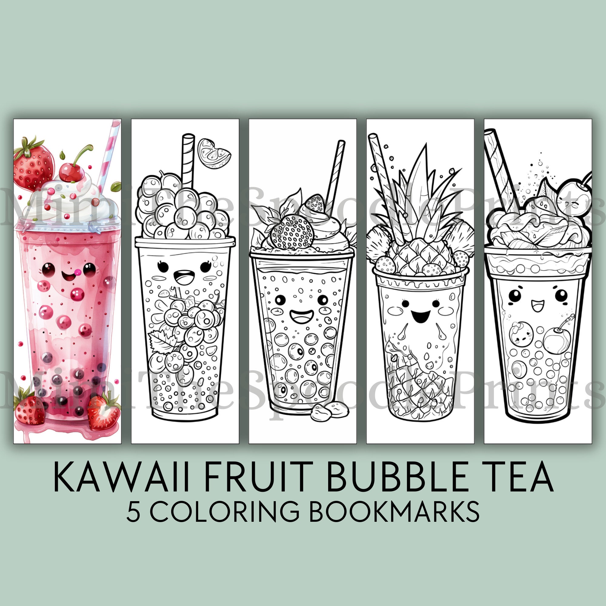 Kawaii Bubble Tea Coloring Bookmarks Printable, for Tea Lover, Boba Tea ...
