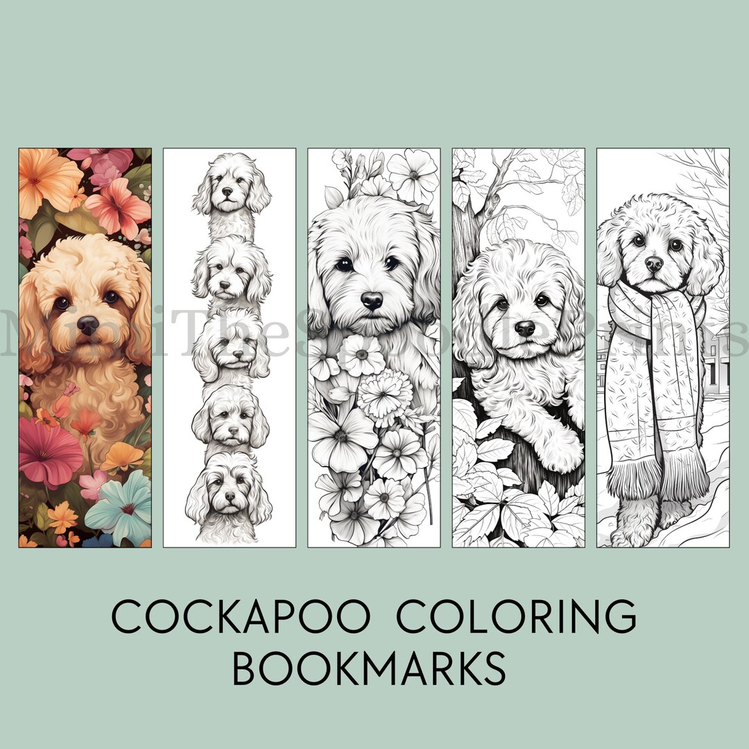 Cockapoo Coloring Bookmarks Printable for Dog Lover, Cockapoo, Dog ...
