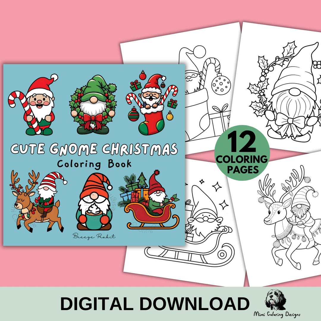 Gnome Christmas Coloring Pages: 12 Holiday Illustrations (printable PDF ...