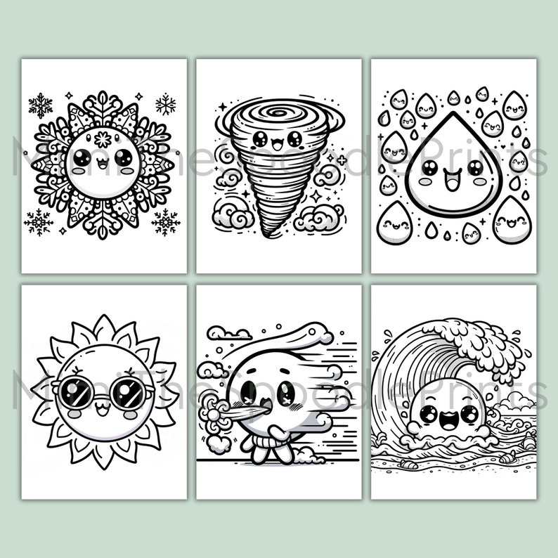 24 Kawaii Weather Coloring Pages for Kids, Printable Coloring Book ...