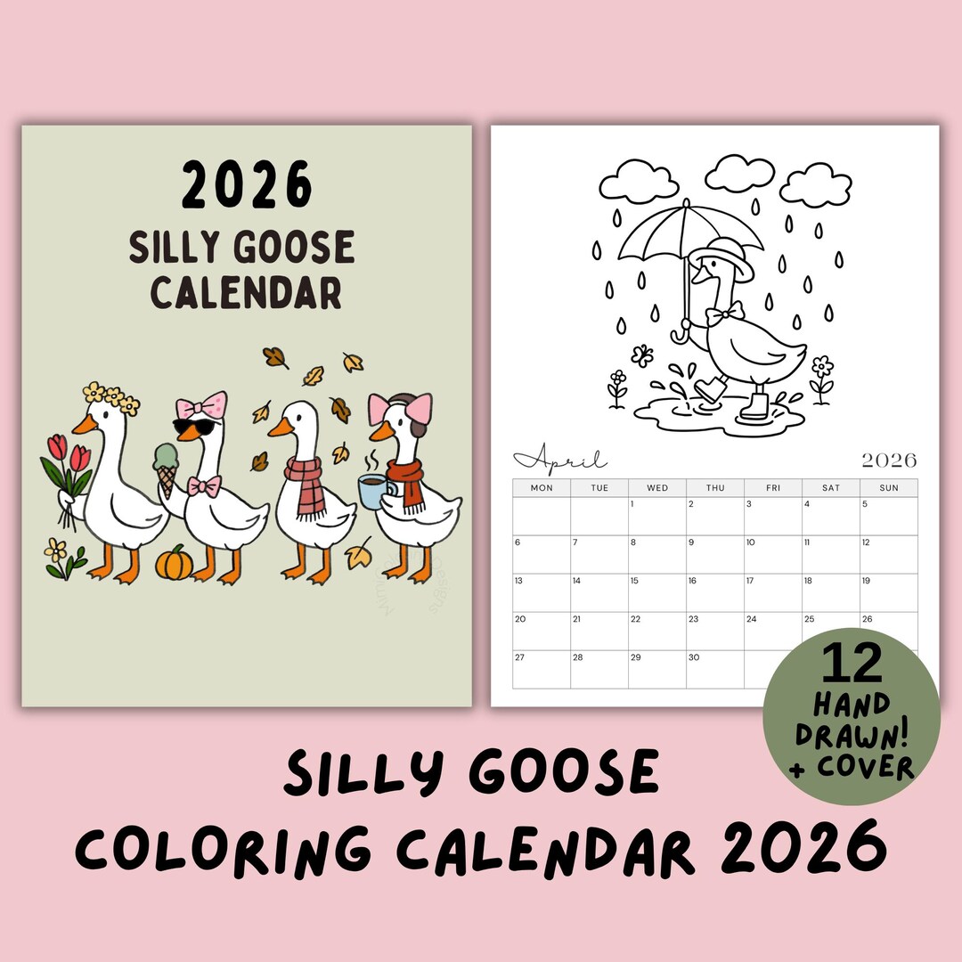 Silly Goose Coloring Calendar 2026: Adults and Kids Monthly Planner ...