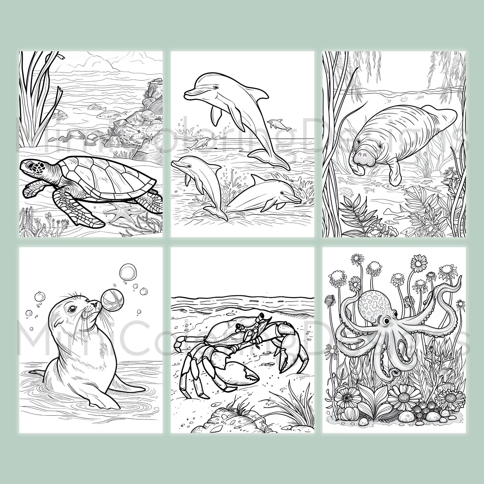 24 Sea Animal Coloring Pages for Kids and Adults, Printable Coloring ...