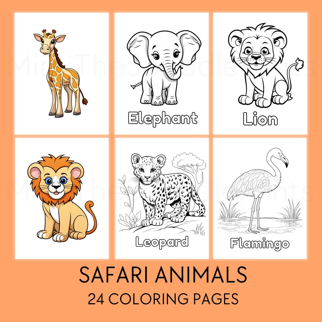 24 Safari Animals Coloring Pages for Kids Printable Coloring - Etsy