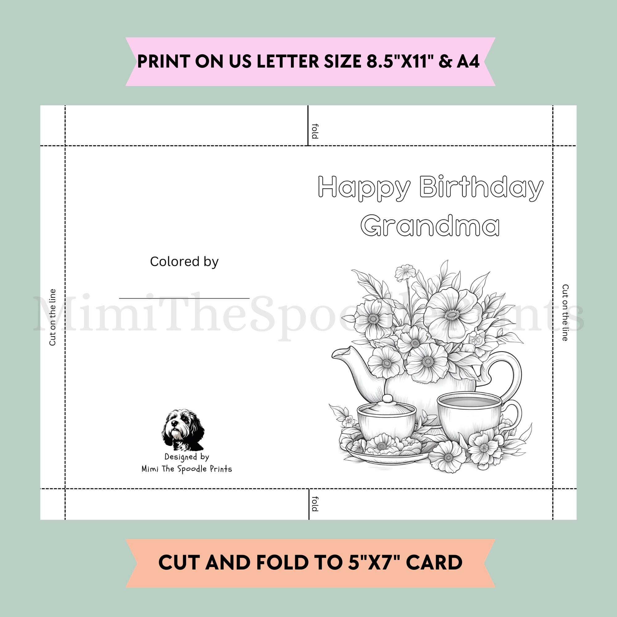 Coloring Birthday Card Printable, Grandma Birthday Card, Happy Birthday ...