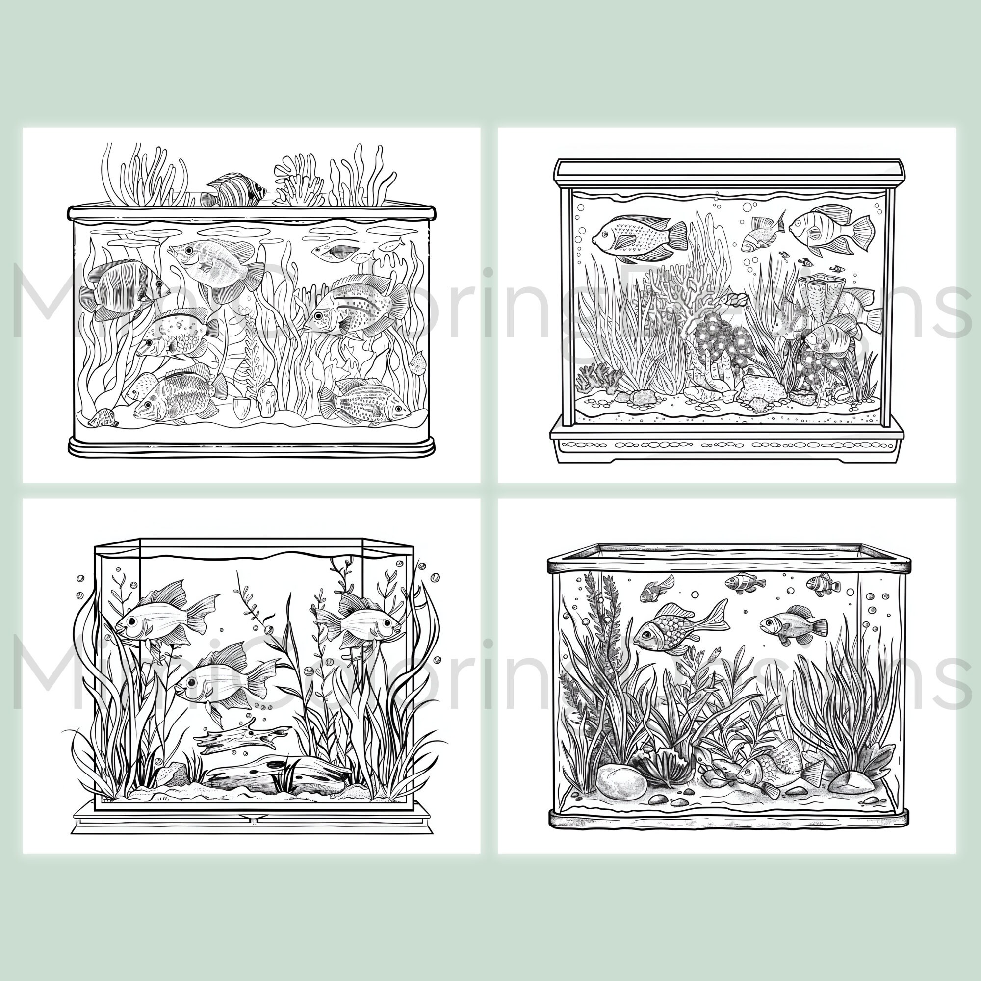 Fish Tank Coloring Book: 27 Aquarium Designs (digital Download) - Etsy