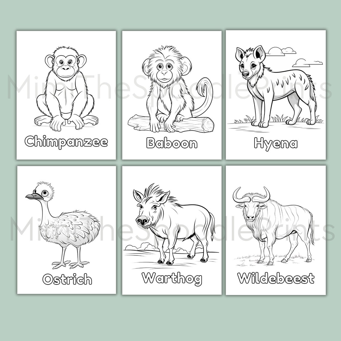 24 Safari Animals Coloring Pages, for Kids, Toddler, Printable Coloring ...