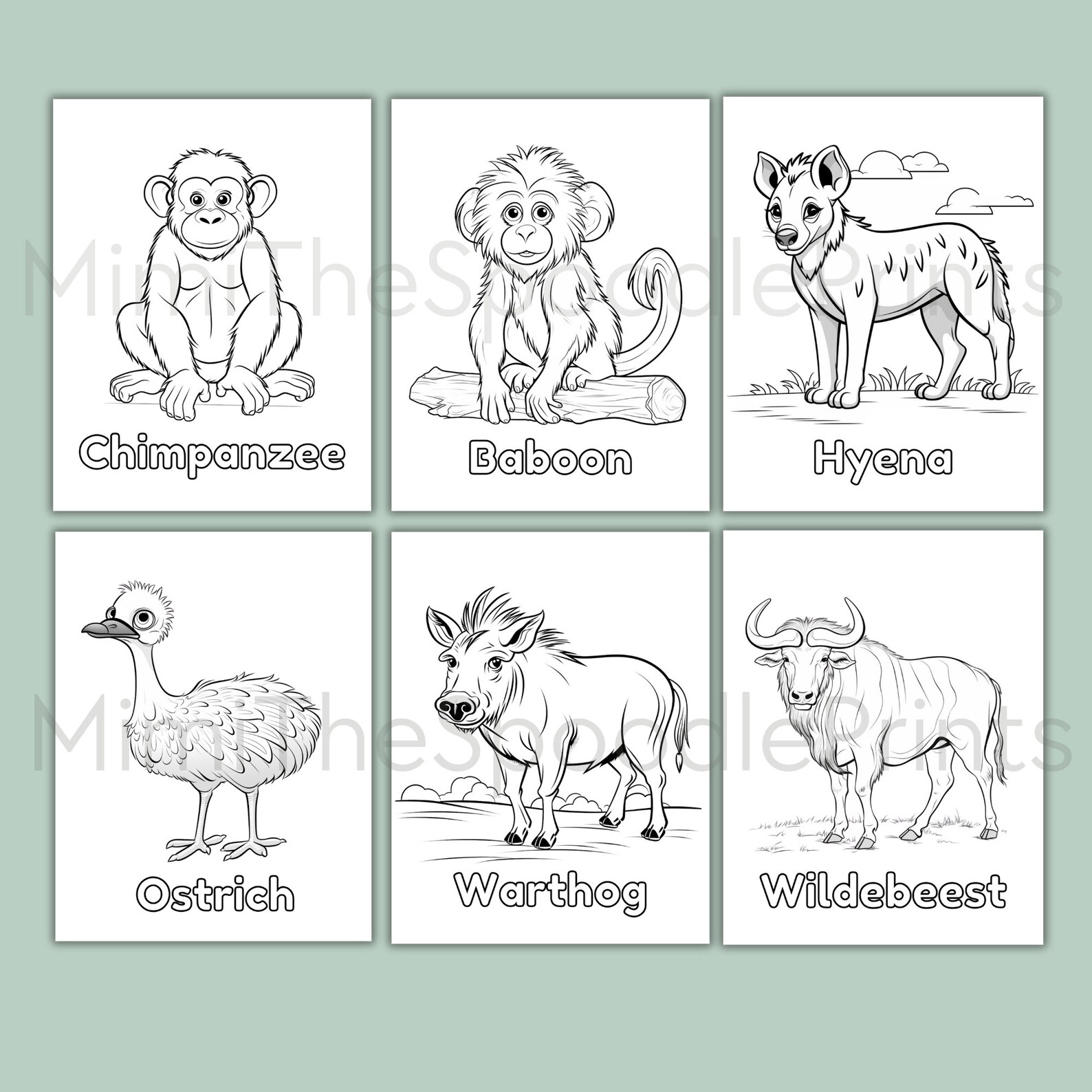24 Safari Animals Coloring Pages, for Kids, Toddler, Printable Coloring ...