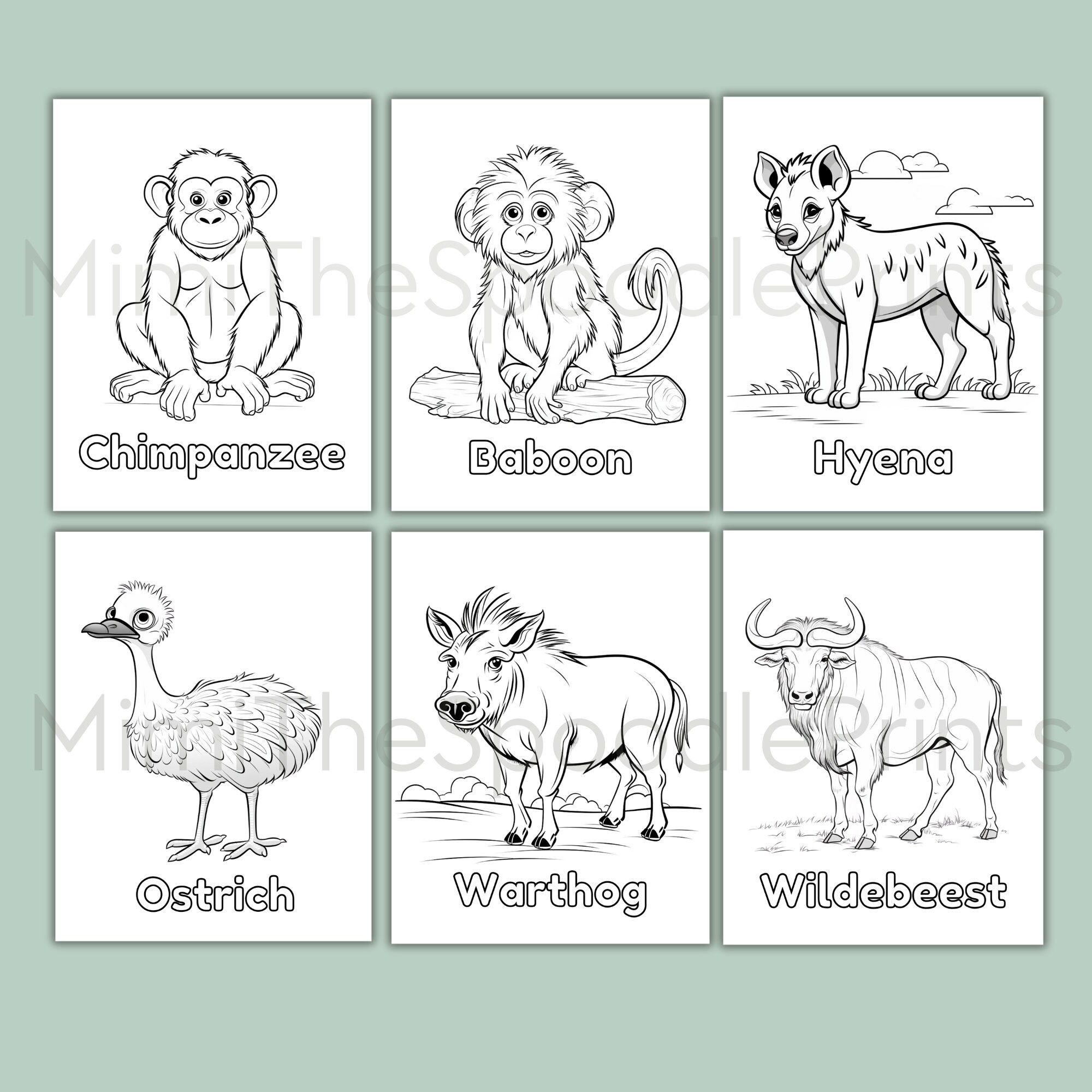 24 Safari Animals Coloring Pages, for Kids, Toddler, Printable Coloring ...