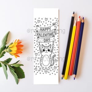 Cat Valentine Coloring Bookmarks: Kitten Lover Gift (digital Download ...