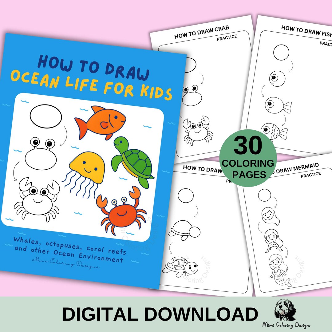 30 How to Draw Ocean Life for Kids, Printable Coloring Book, How to ...