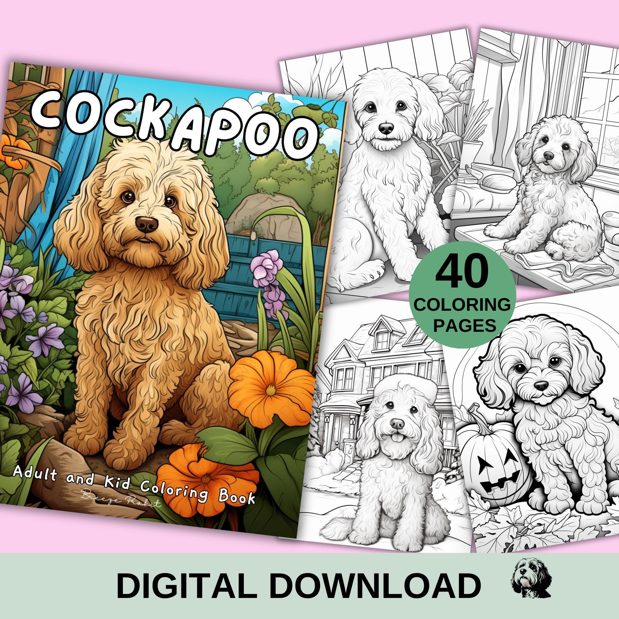 Cockapoo Coloring Book: 40 Printable Dog Lover Pages (digital Download ...