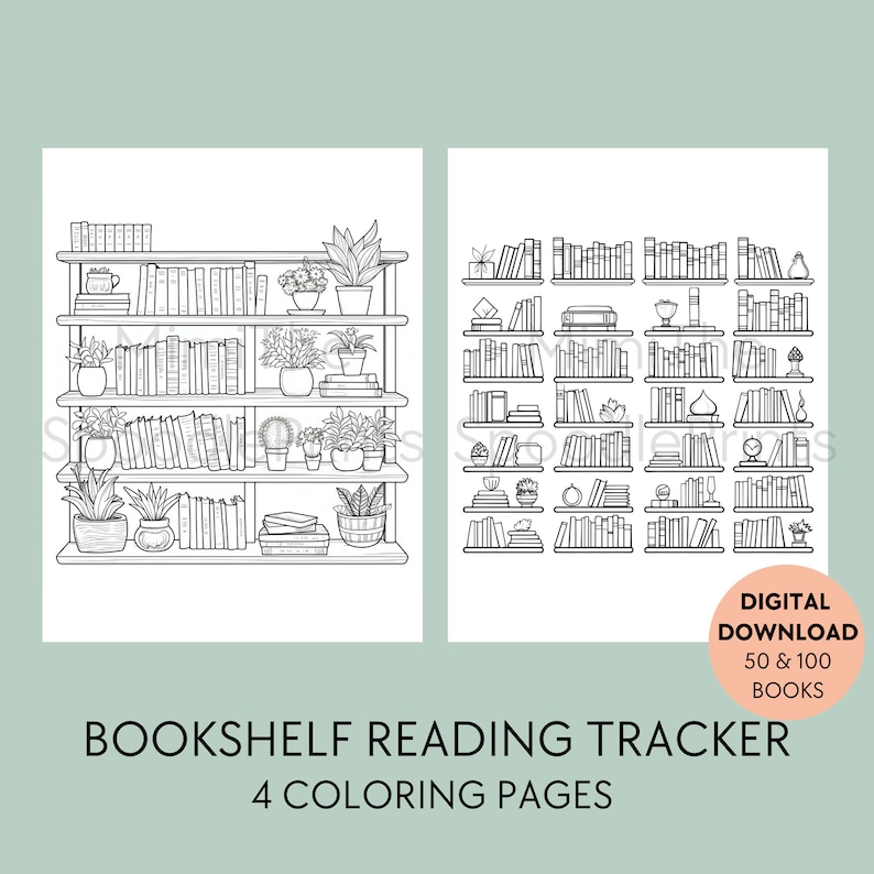 Literary Bookshelf Coloring Book Tracker (digital Download) - Etsy