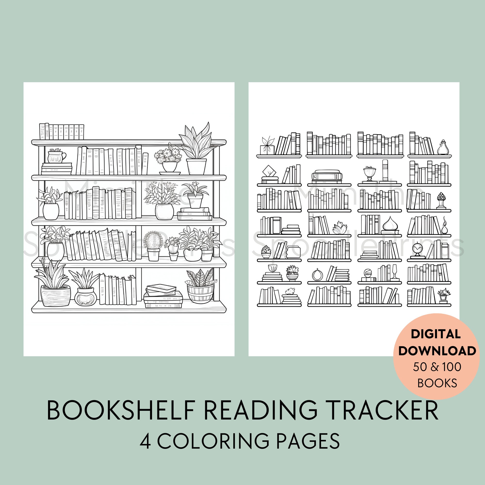 Literary Coloring Book Tracker Printable for Book Lovers, Bookshelf ...