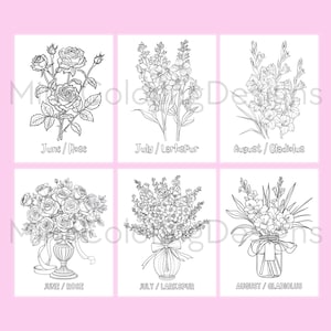 Birth Month Flowers Coloring Pages: 26 Floral Designs (digital Download ...