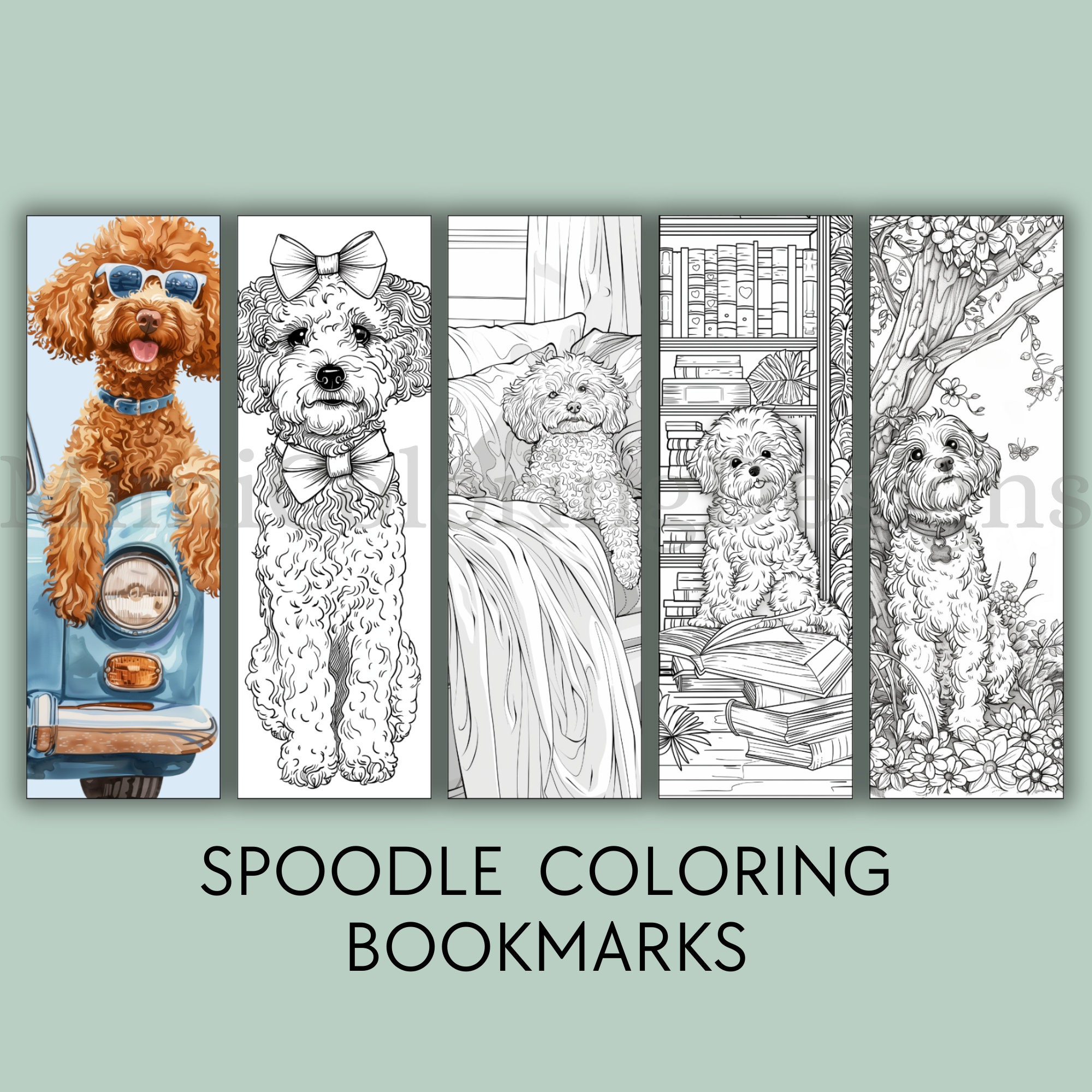 Spoodle Coloring Bookmarks: Dog Lover Gift, Reading Nook Decor (digital ...