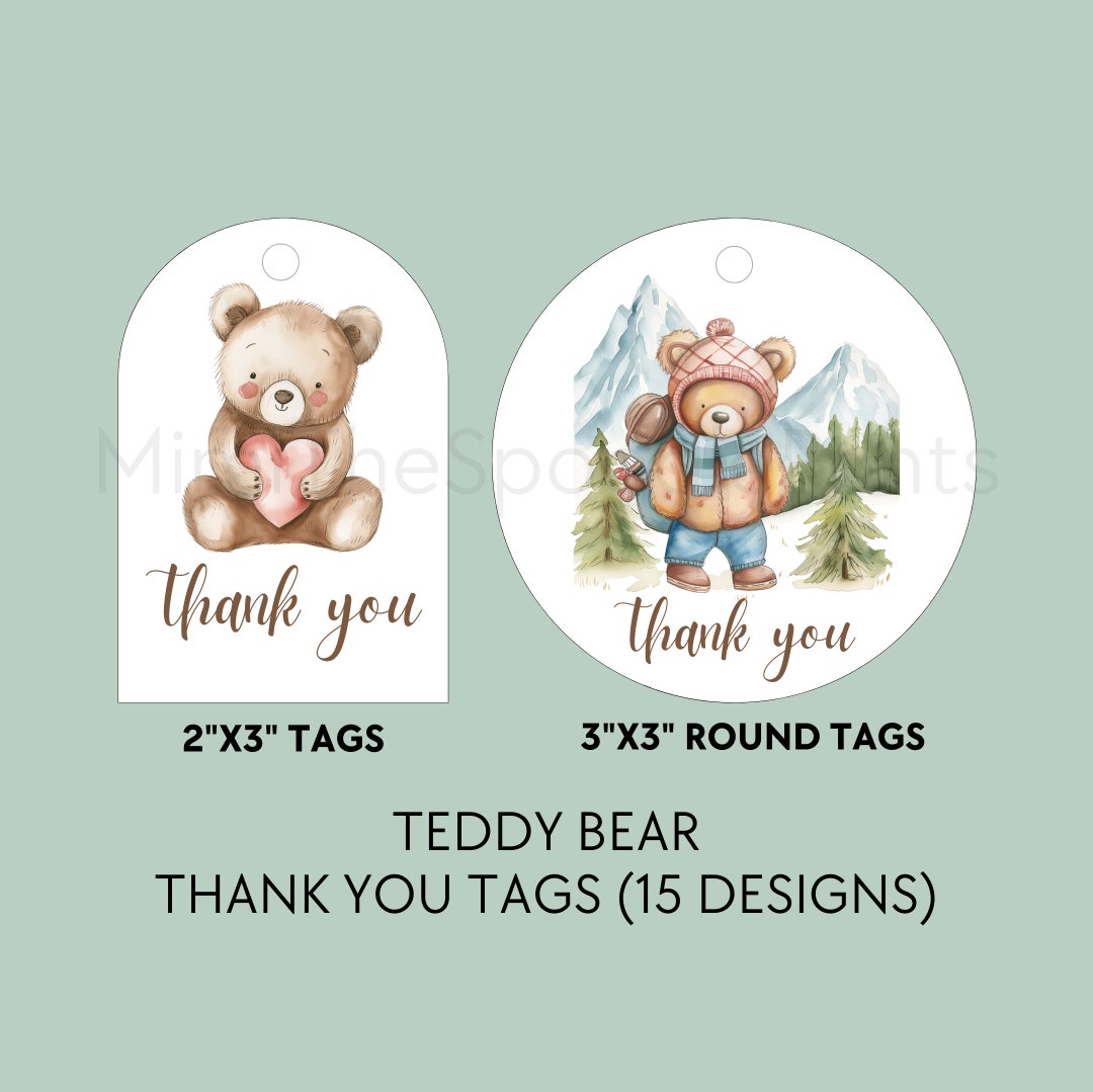 Teddy Bear Thank You Tags Printable, for Adults and Kids, Bear Baby ...