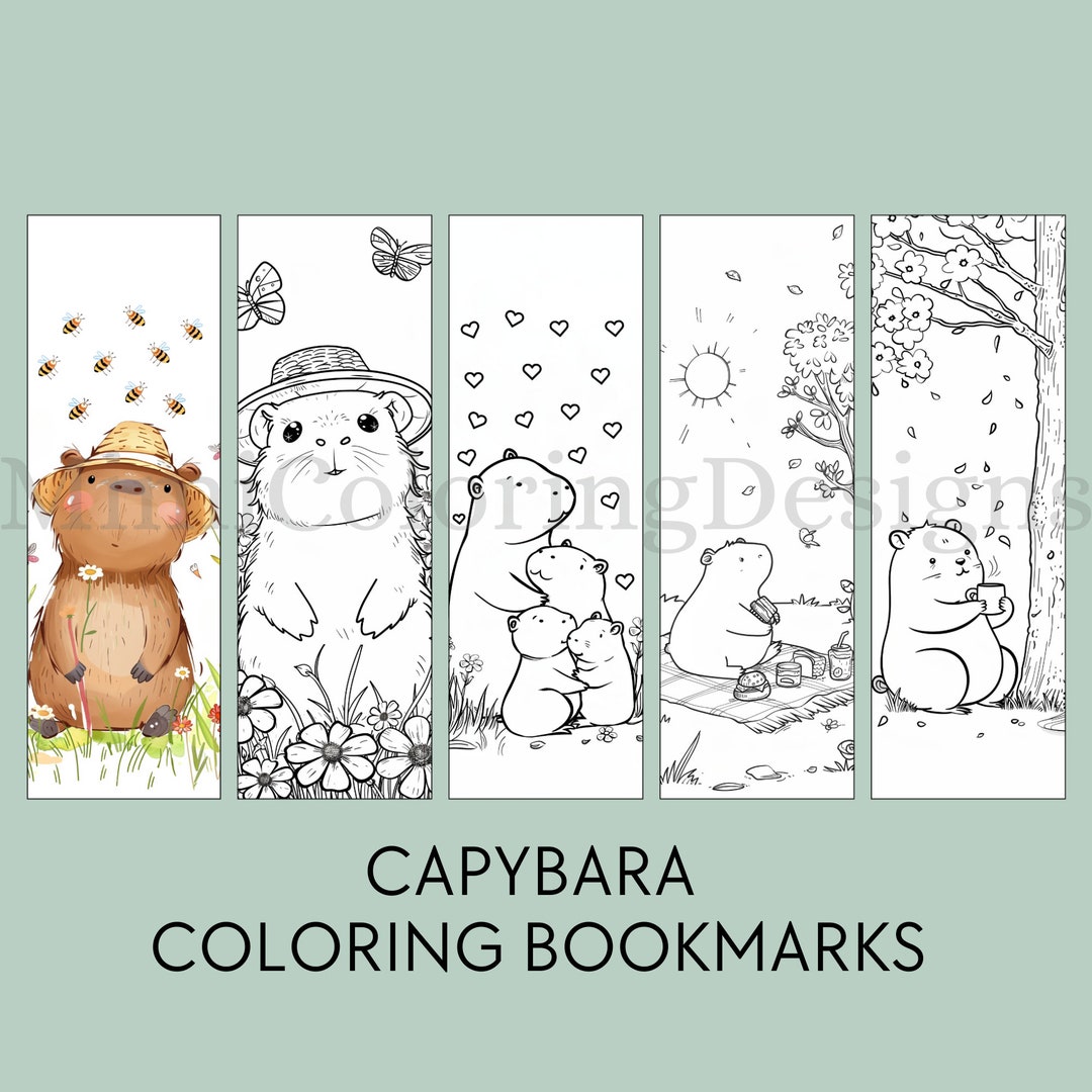 Capybara Coloring Bookmarks: Printable Animal Designs (digital Download ...
