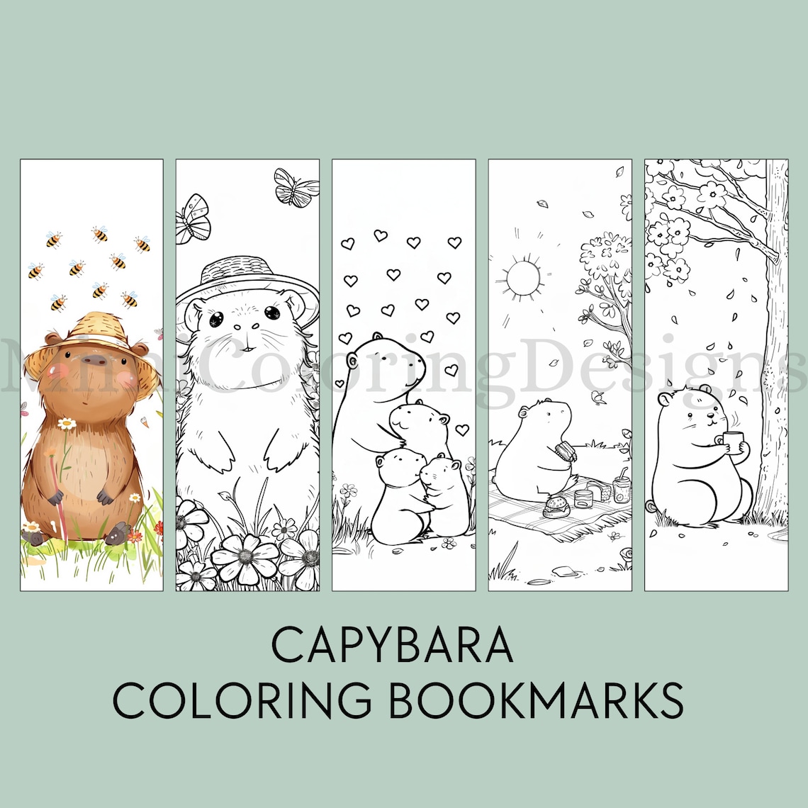 Capybara Coloring Bookmarks: Printable Animal Designs (digital Download ...