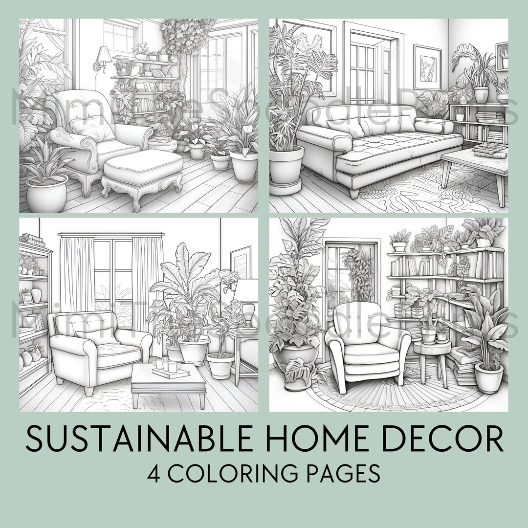 Sustainable Home Decor Coloring Pages for Adults, Printable Coloring ...