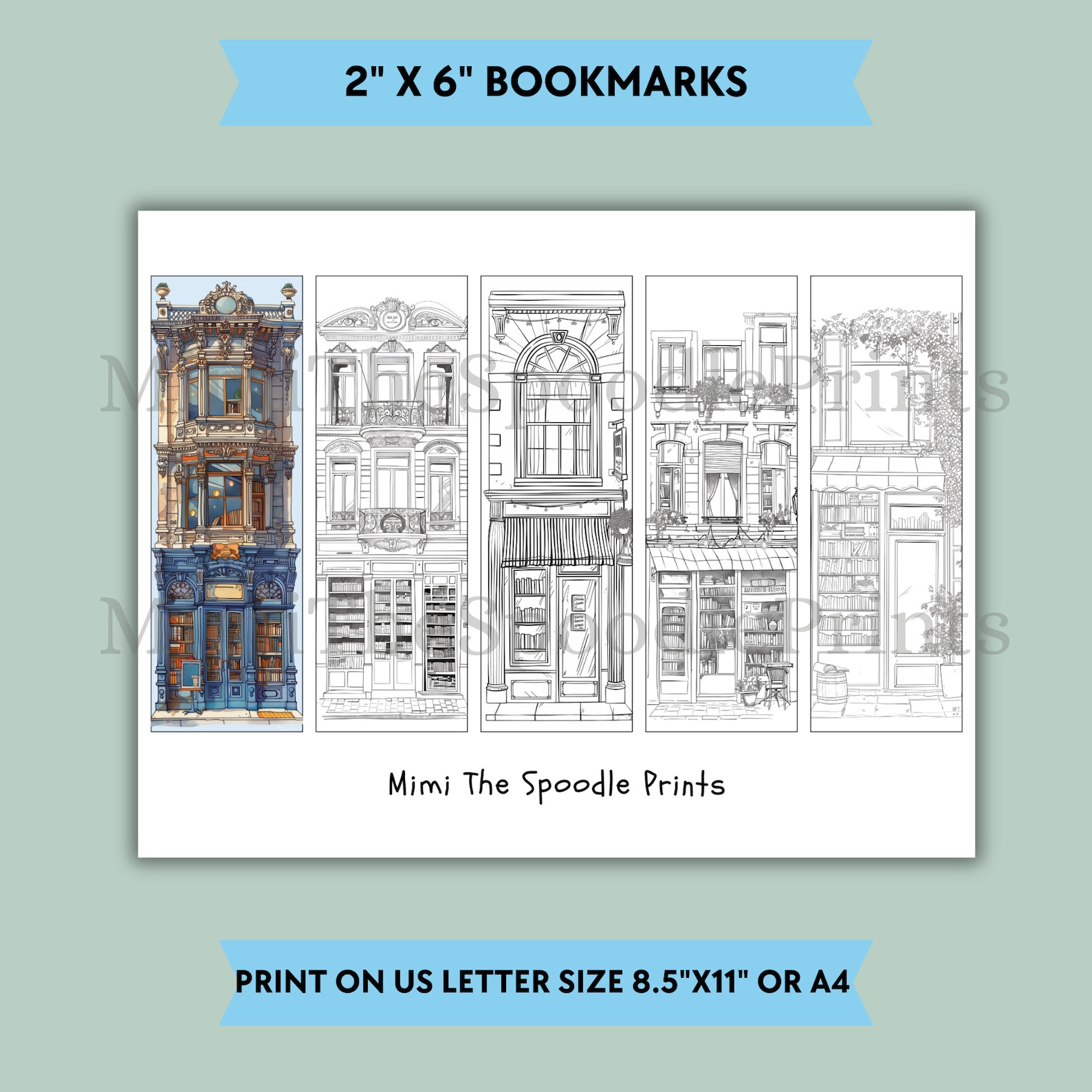 Bookstore Storefront Coloring Bookmarks Printable, for Adults, Bookshop ...