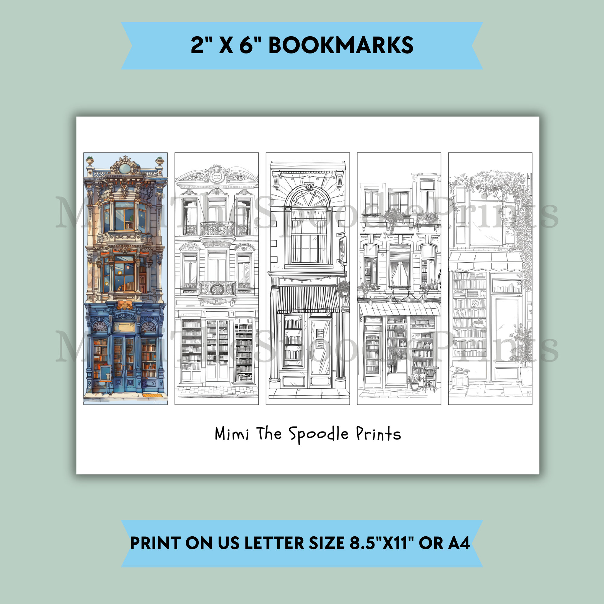 Bookstore Storefront Coloring Bookmarks Printable, for Adults, Bookshop ...