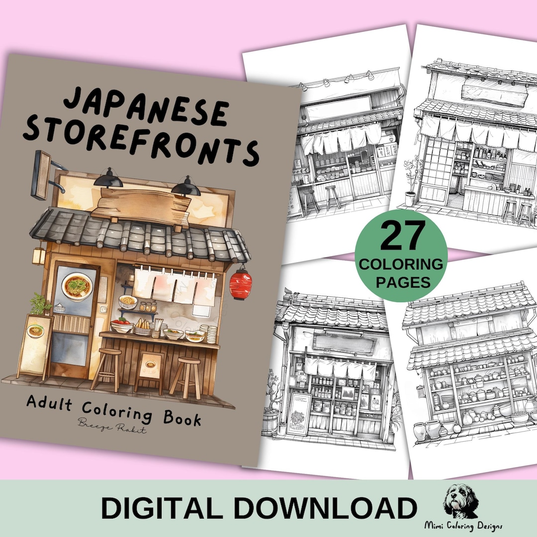 Japanese Storefronts Coloring Book: 27 Urban Sketch Pages (digital ...