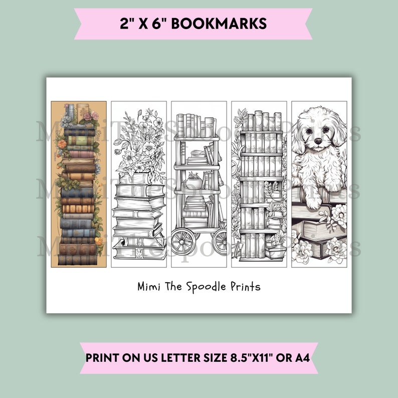 Literary Bookmarks Coloring Page: Vintage Books, Reading Nook (digital ...