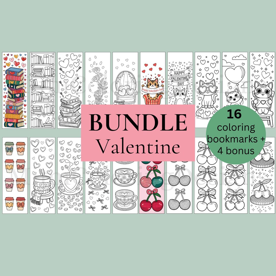 Bundle Valentine Coloring Bookmarks Printable, Valentine Coloring ...