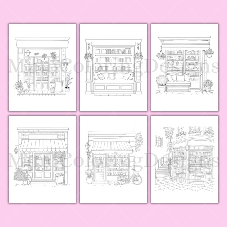 Bookstore Storefronts Coloring Book: Urban Sketch Designs (digital ...