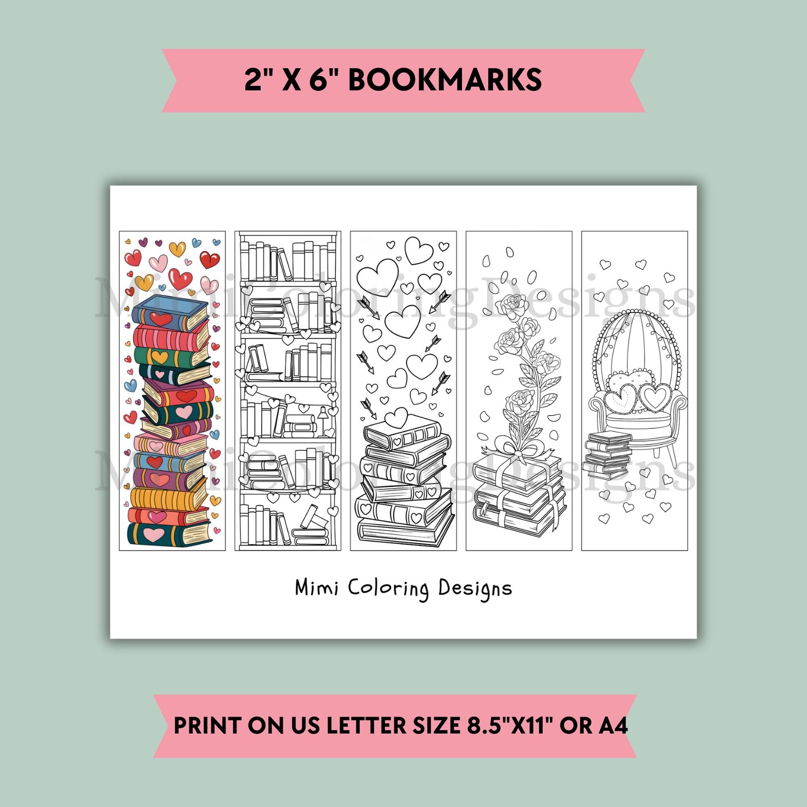 Valentine Coloring Bookmarks: Bookish Gift for Adults & Kids (digital ...